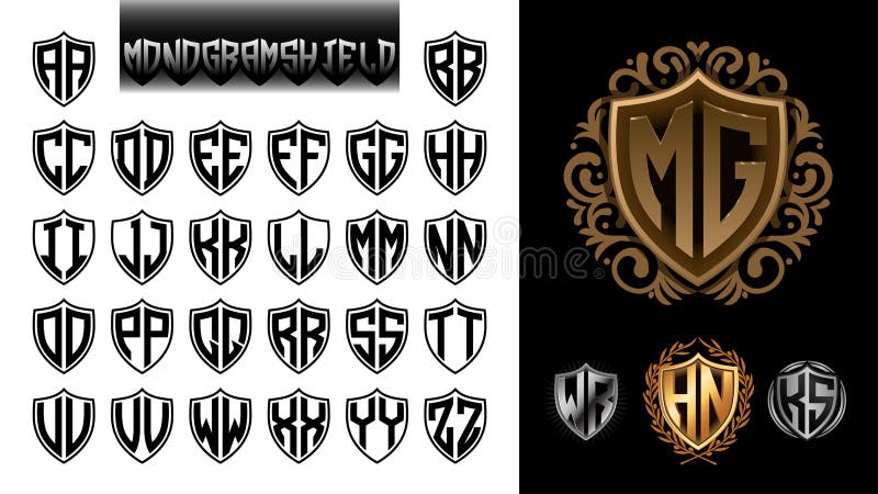 Shield Monograms Letter 2 Alphabet Font Stock Vector - Illustration of ...