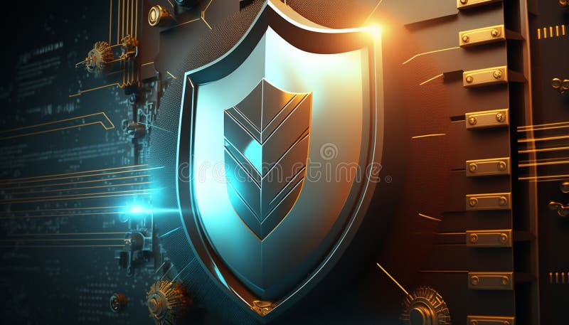 Shield and Network Connections on Screen, Future Technologies. Cyber ...