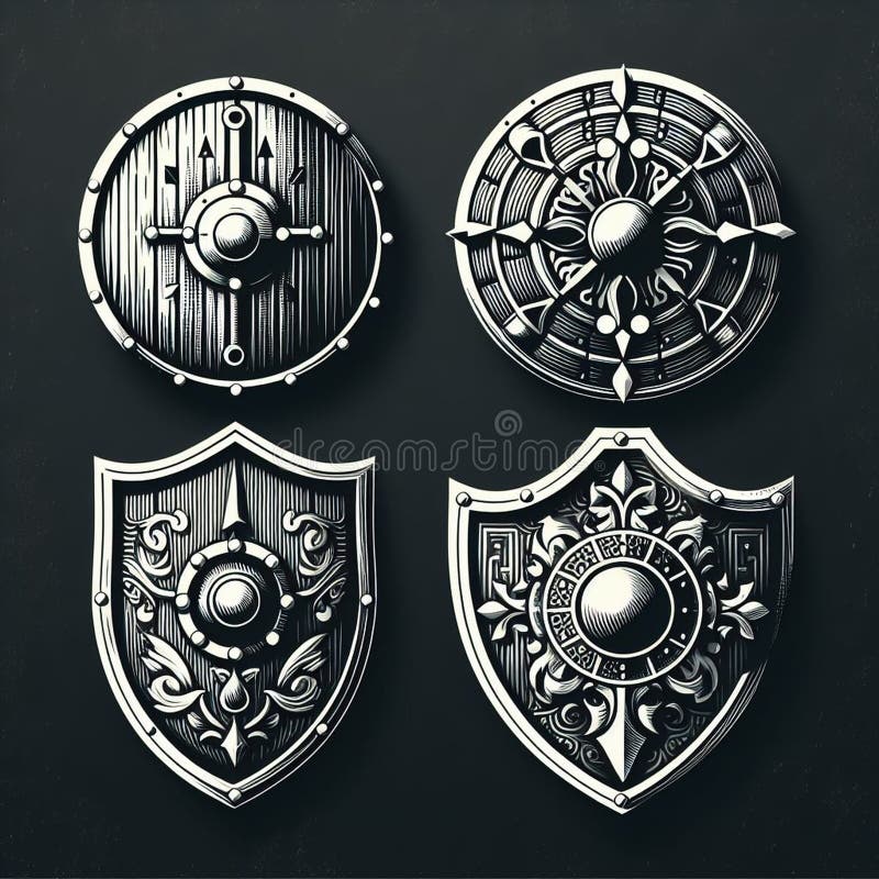 Set of Battle Shields Icons. Stock Illustration - Illustration of ...