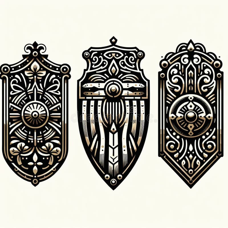 Set of Battle Shields Icons. Stock Illustration - Illustration of ...