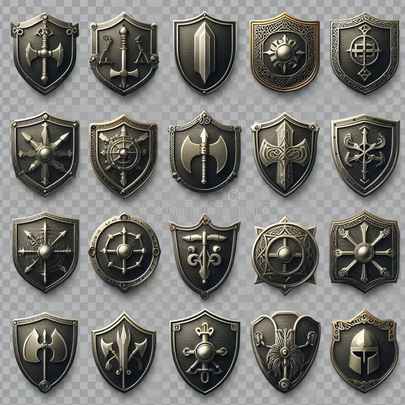 Set of Battle Shields Icons. Stock Illustration - Illustration of ...
