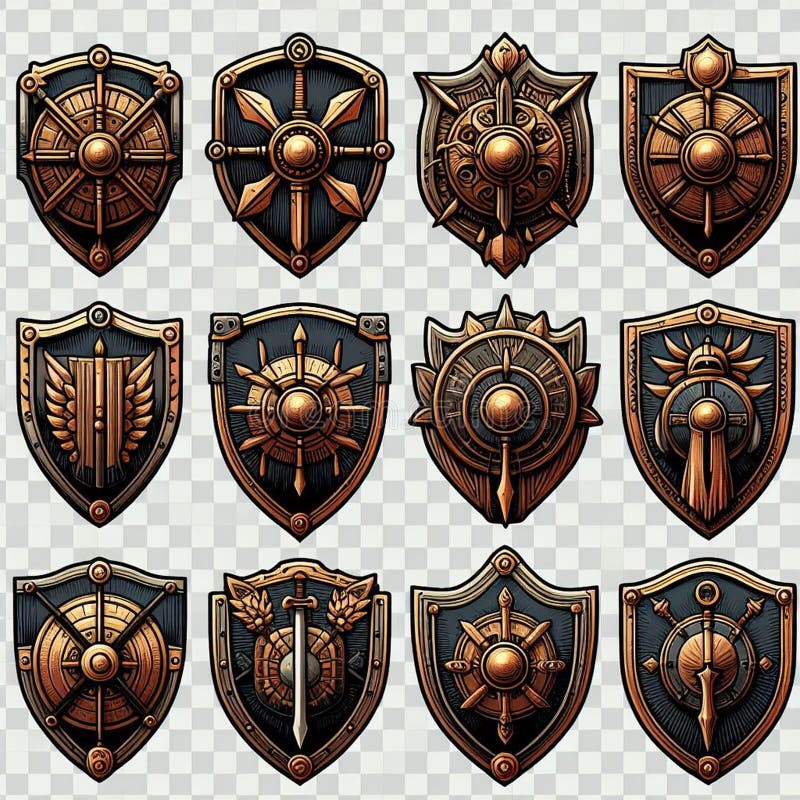 Set of Battle Shields Icons. Stock Illustration - Illustration of ...