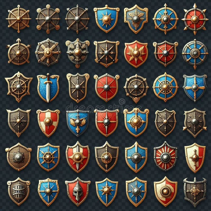 Set of Battle Shields Icons. Stock Illustration - Illustration of ...