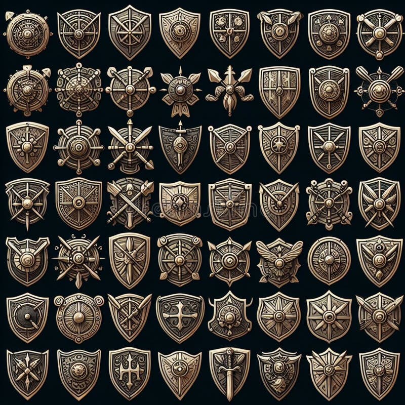 Set of Battle Shields Icons. Stock Illustration - Illustration of ...