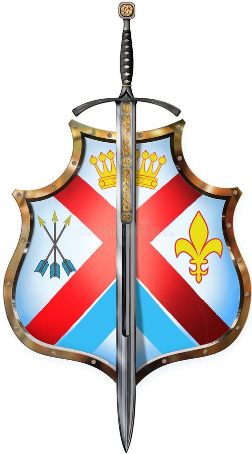 Shield with One Sword Front Stock Illustration - Illustration of sword ...