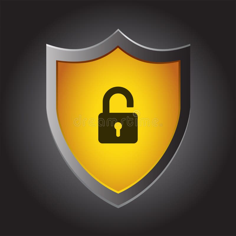 Shield with open lock icon stock illustration. Illustration of guard ...