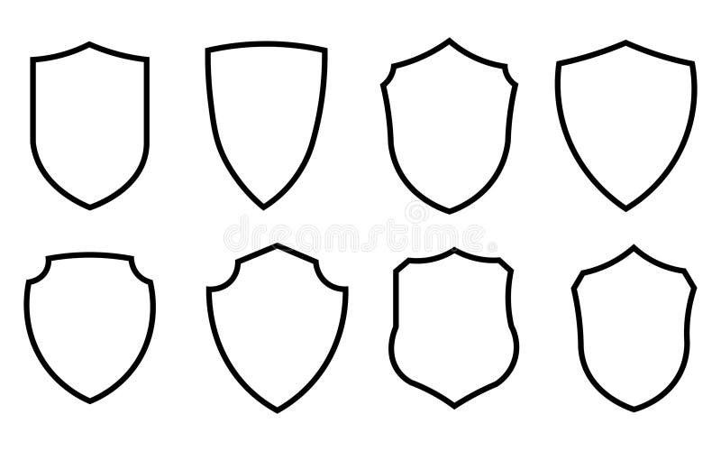 Shield Outline Icon Set Vector on White Background. Security Badge ...