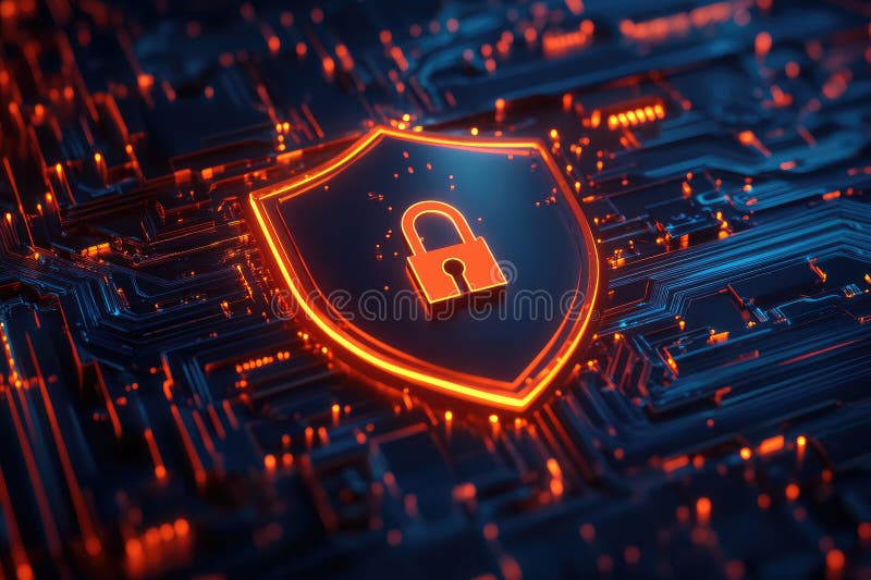 A Shield with a Padlock on a Computer Circuit Board, Representing Data ...