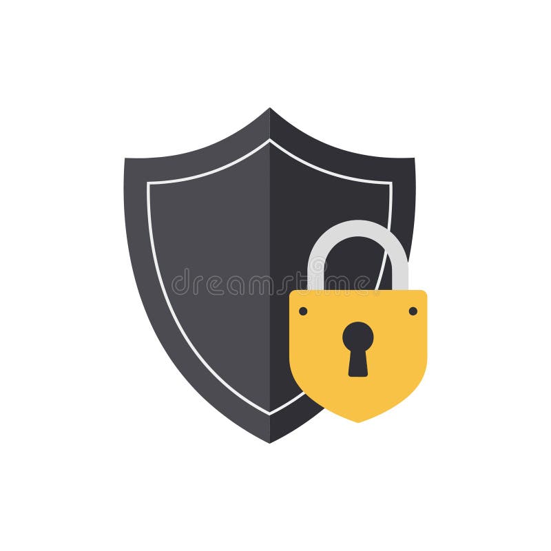 Shield and Padlock Design in Flat Style for Security Vector Art Stock ...