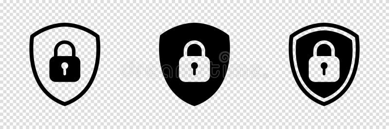 Shield Padlock Lock Icon Sign Set. Vector Clipart Illustration on a ...
