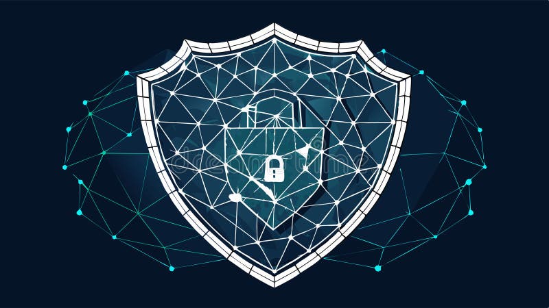 Shield with Padlock. Wireframe Mesh, Lines, Triangles and Low Poly ...