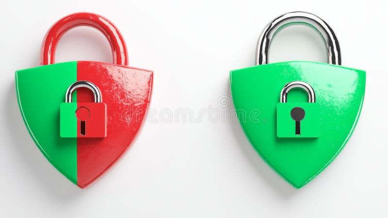 Shield Padlocks Security and Protection Symbolizing Safety Privacy Data ...
