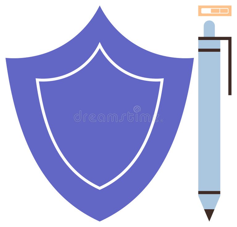 Shield and Pen Representing Protection and Documentation in Simple Flat Design Stock ...