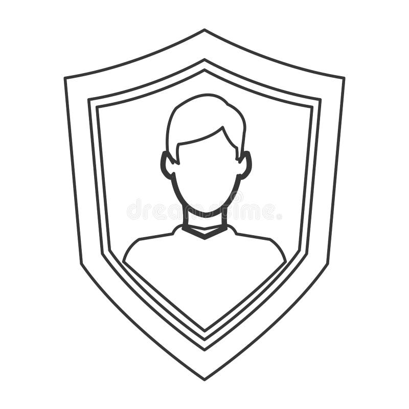 Shield with person icon stock illustration. Illustration of protection ...