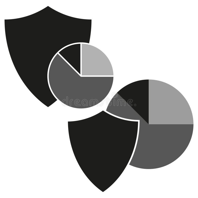 Shield and Pie Chart. Security and Data Icon. Black and White Vector ...