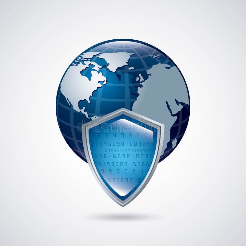 Shield and Planet Icon. Security System Design. Vector Graphic Stock ...