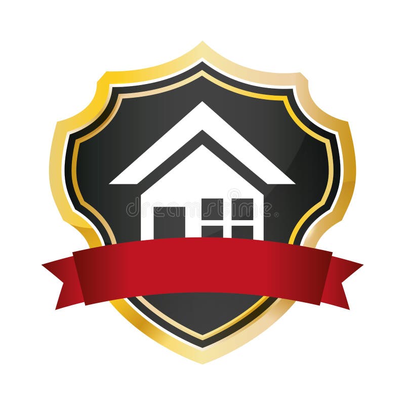 Shield Protected Home Security Red Banner Stock Illustration ...
