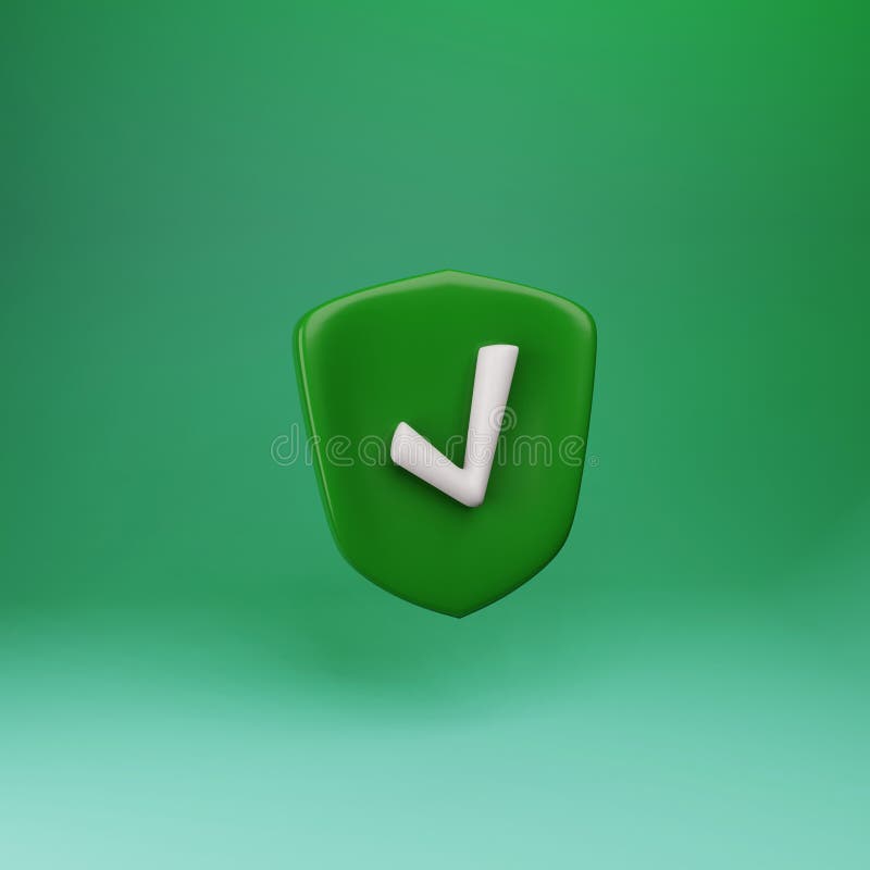 Shield Protected Icon with Check Simple 3d Illustration on Pastel ...