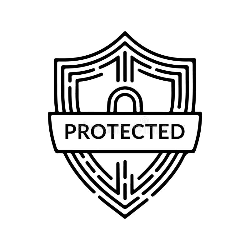 Shield with Protected Text and Abstract Design Security Emblem Stock ...