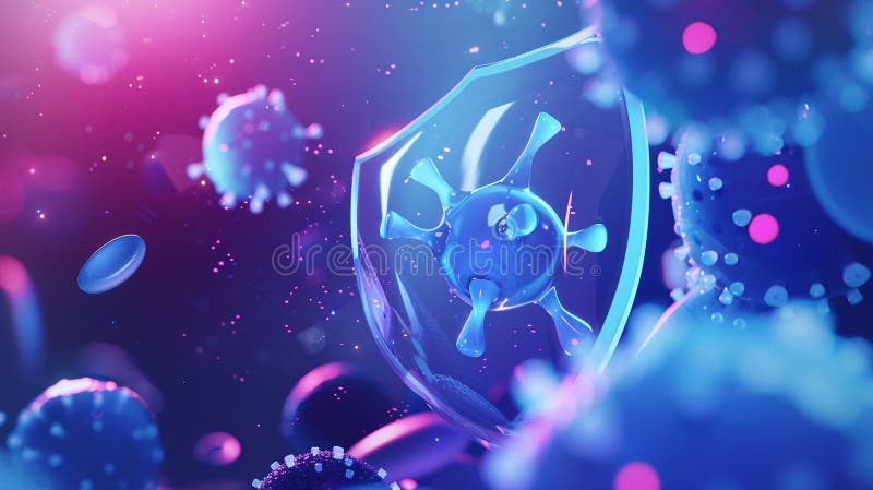 Shield Protecting Against Virus Particles in Glowing Futuristic 3d ...