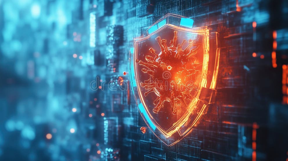 Shield Protecting Against Viruses in a Scientific Illustration Stock ...