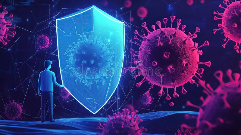 Shield Protecting Against Viruses in a Scientific Illustration Stock ...