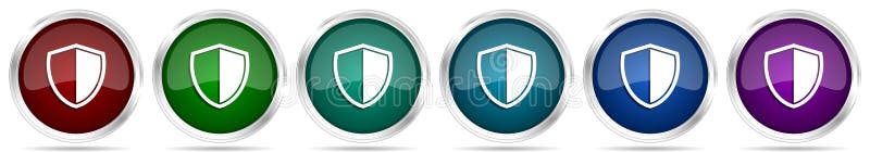 Shield, Protection, Security Concept Icons, Set of Silver Metallic ...