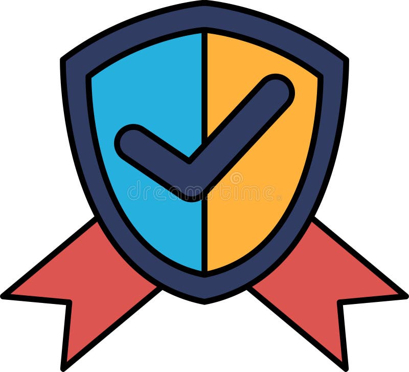 A Shield with a Red Ribbon and a Blue and Yellow Check Mark Stock ...