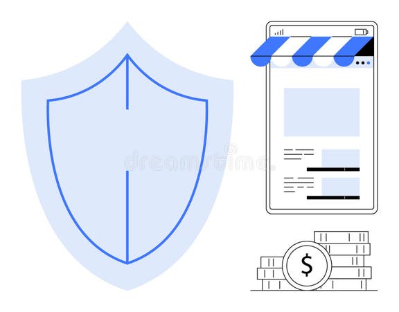 Shield Representing Security with Online Storefront and Currency Stack ...