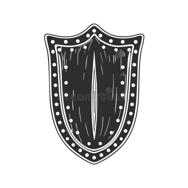 Shield with Rivets Silhouette Illustration. Medieval Protection Symbol ...
