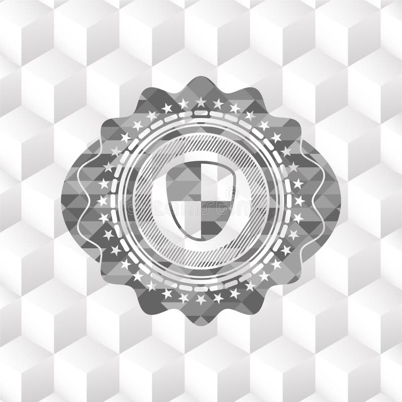 Shield, Safety Icon Inside Grey Badge with Geometric Cube White ...