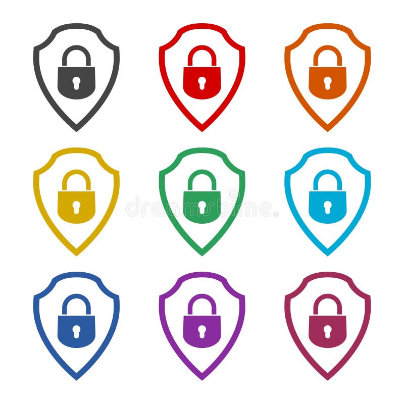 Shield Security Icon. Lock Security Sign, Color Set Stock Vector ...