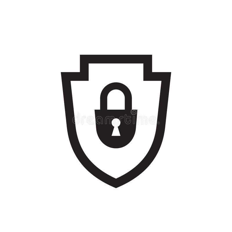 Shield with Security Lock - Black Icon on White Background Vector ...