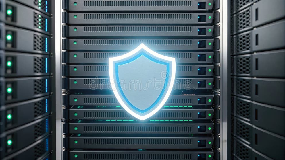 Shield on a Server Representing Cyber Resilience Infrastructure and ...