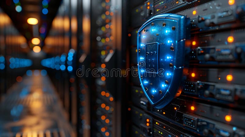 Shield in the server room stock illustration. Illustration of safe ...