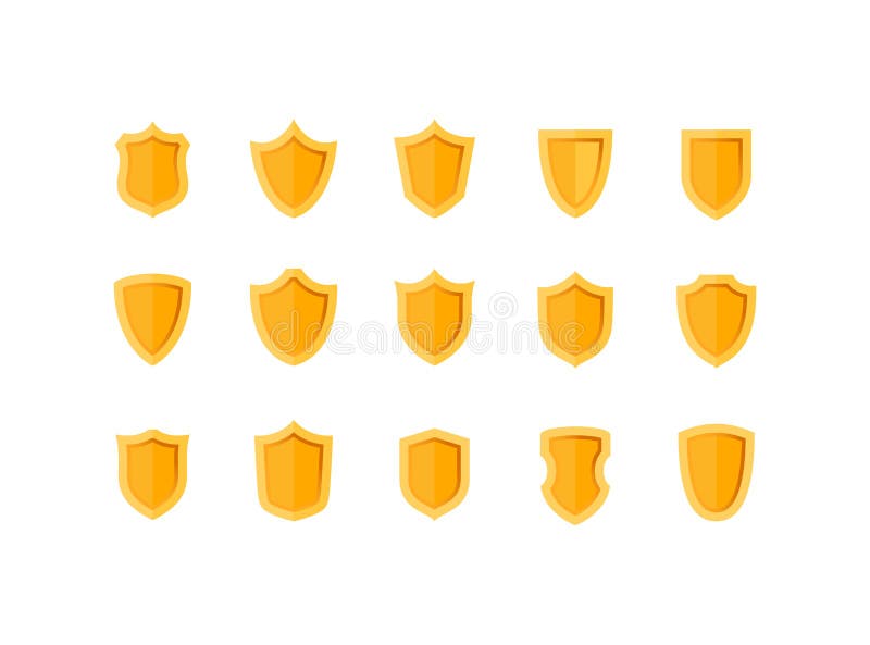 A Set of Bright Yellow Shields in Flat Style. Stock Vector ...
