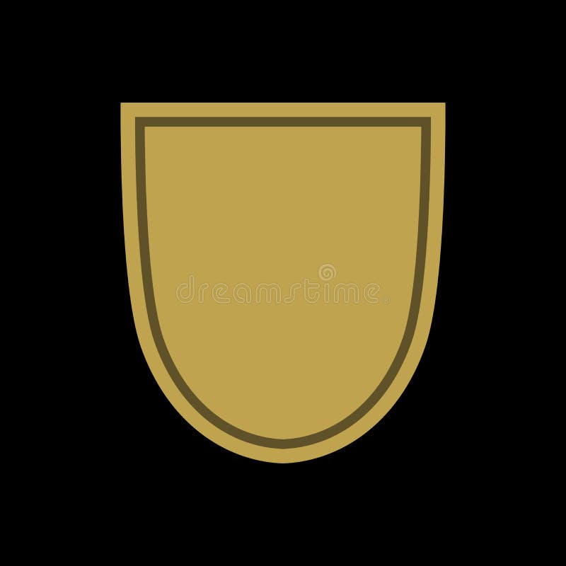Shield Shape Gold Icon. Simple Flat Logo on Black Background. Symbol of ...