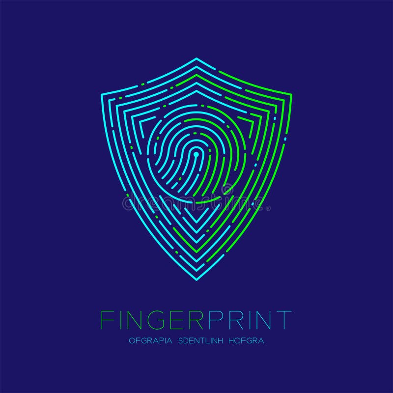 Shield Shape Pattern Fingerprint Scan Logo Icon Dash Line, Security ...