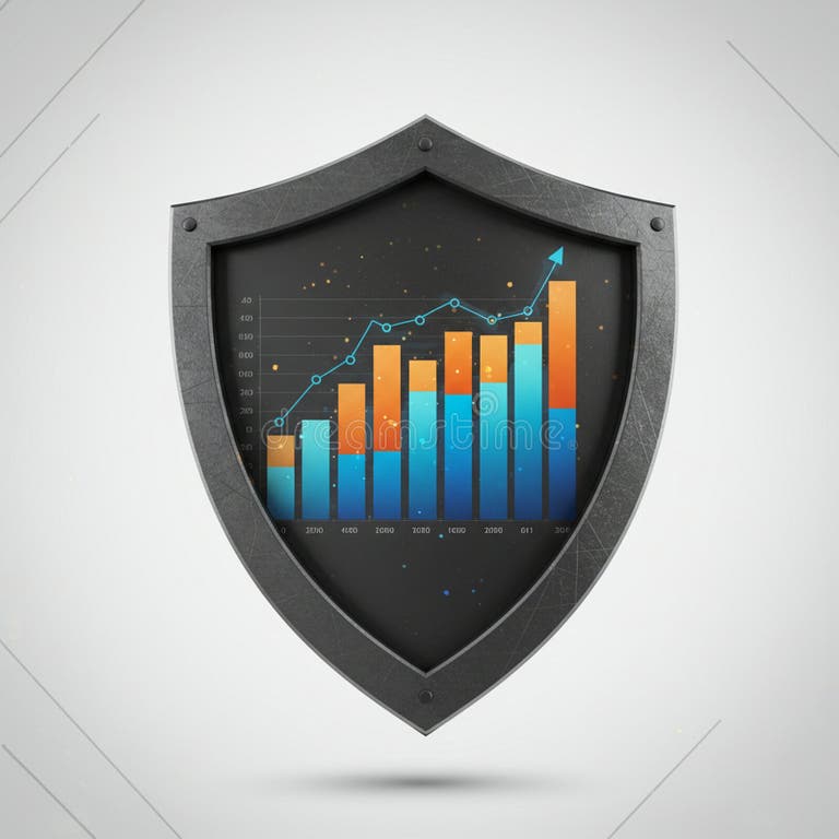 A Shield-shaped Frame Contains a Bar Graph with Both Orange and Blue ...