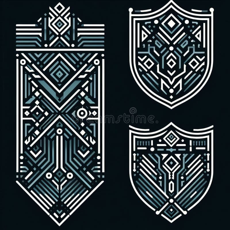 Shield Shapes Stylized with Geometric Lines and Patterns Often U Stock ...