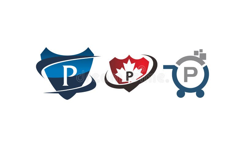 Shield Shop P Template Set stock vector. Illustration of protection ...