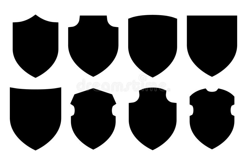 Shield Silhouette Icon Symbol Set. Stock Illustration - Illustration of ...