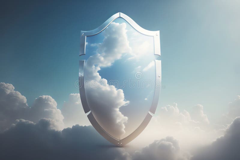Shield in the Sky Clouds. Cloud Service Firewall Concept Stock ...