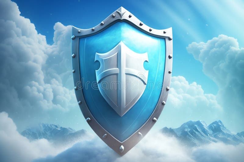 Shield in the Sky Clouds. Cloud Service Firewall Concept Stock Image ...