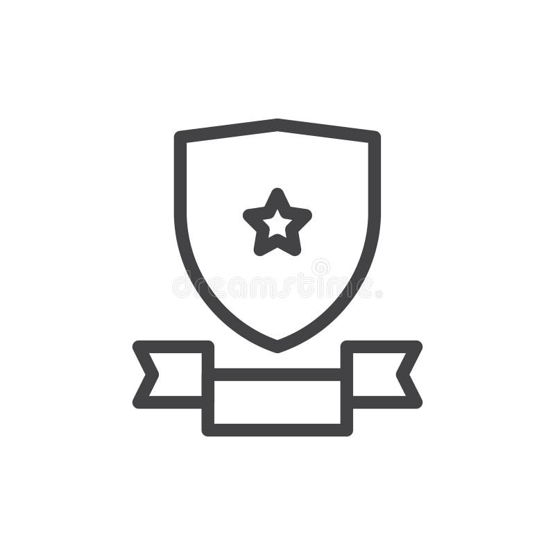 Shield Star Banner Thin Outline Art Symbol Stock Vector - Illustration ...