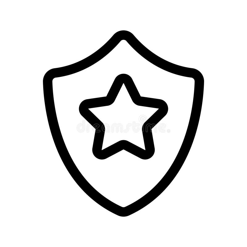 Shield with Star Icon Line Isolated on White Background. Black Flat ...