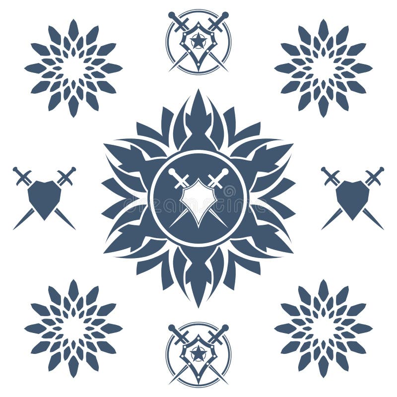 Shield and Sword in Flower. Stock Illustration - Illustration of banner ...