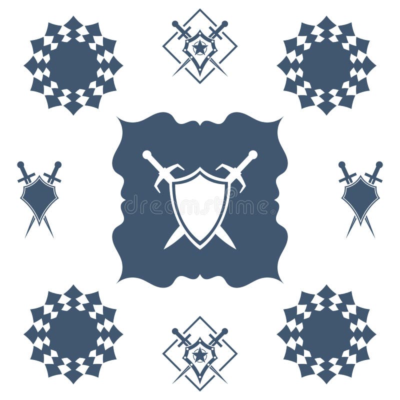 Shield and Sword in Flower. Stock Vector - Illustration of contour ...