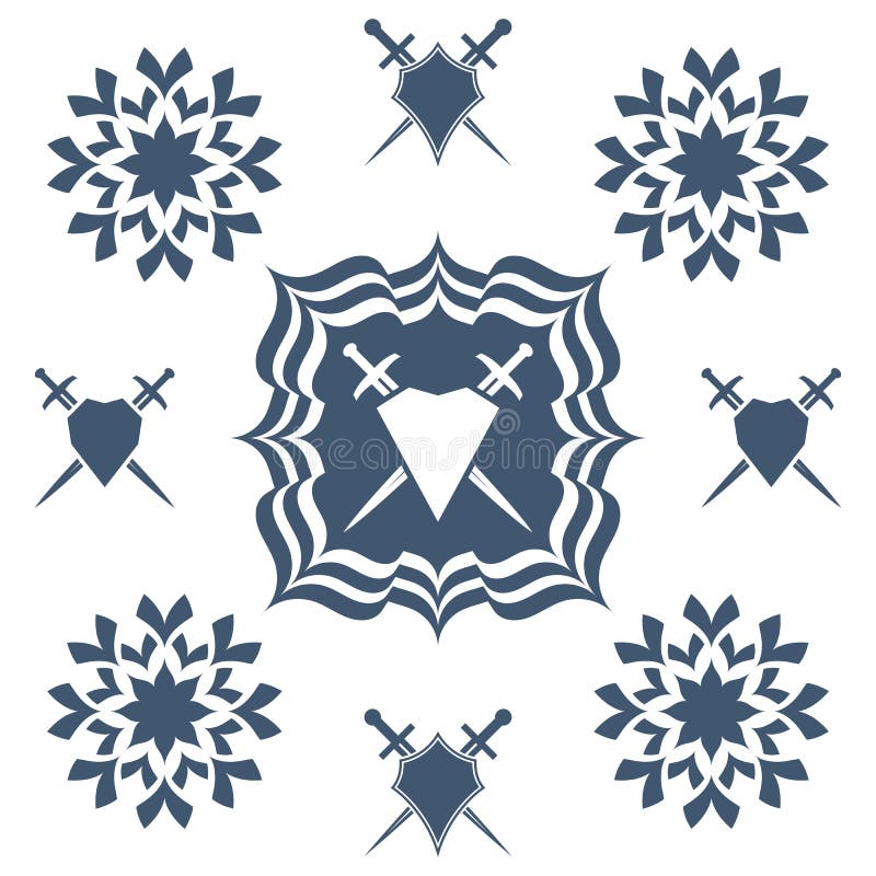 Shield and Sword in Flower. Stock Illustration - Illustration of logo ...