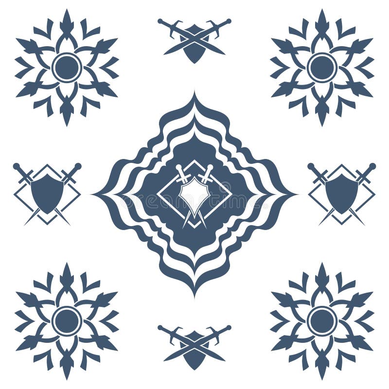 Shield and Sword in Flower. Stock Illustration - Illustration of hero ...